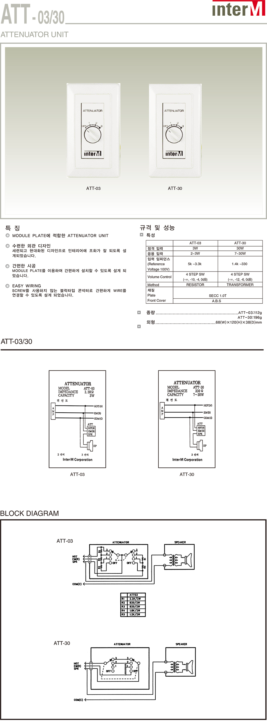 인터엠 ATT-30 Attenuator 볼륨감쇠기 3단계 볼륨조절 30W