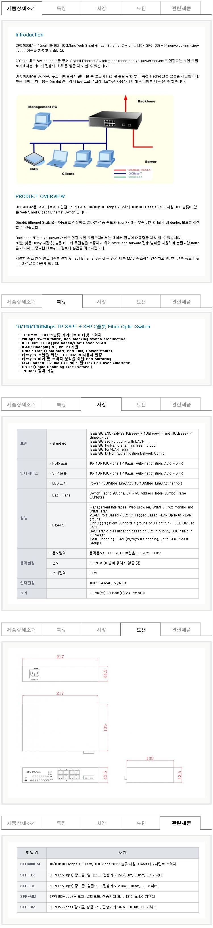 솔텍 SFC400GM [스위칭허브/1000Mbps/8포트+2SFP/랙마운트가능] / 디바이스마트