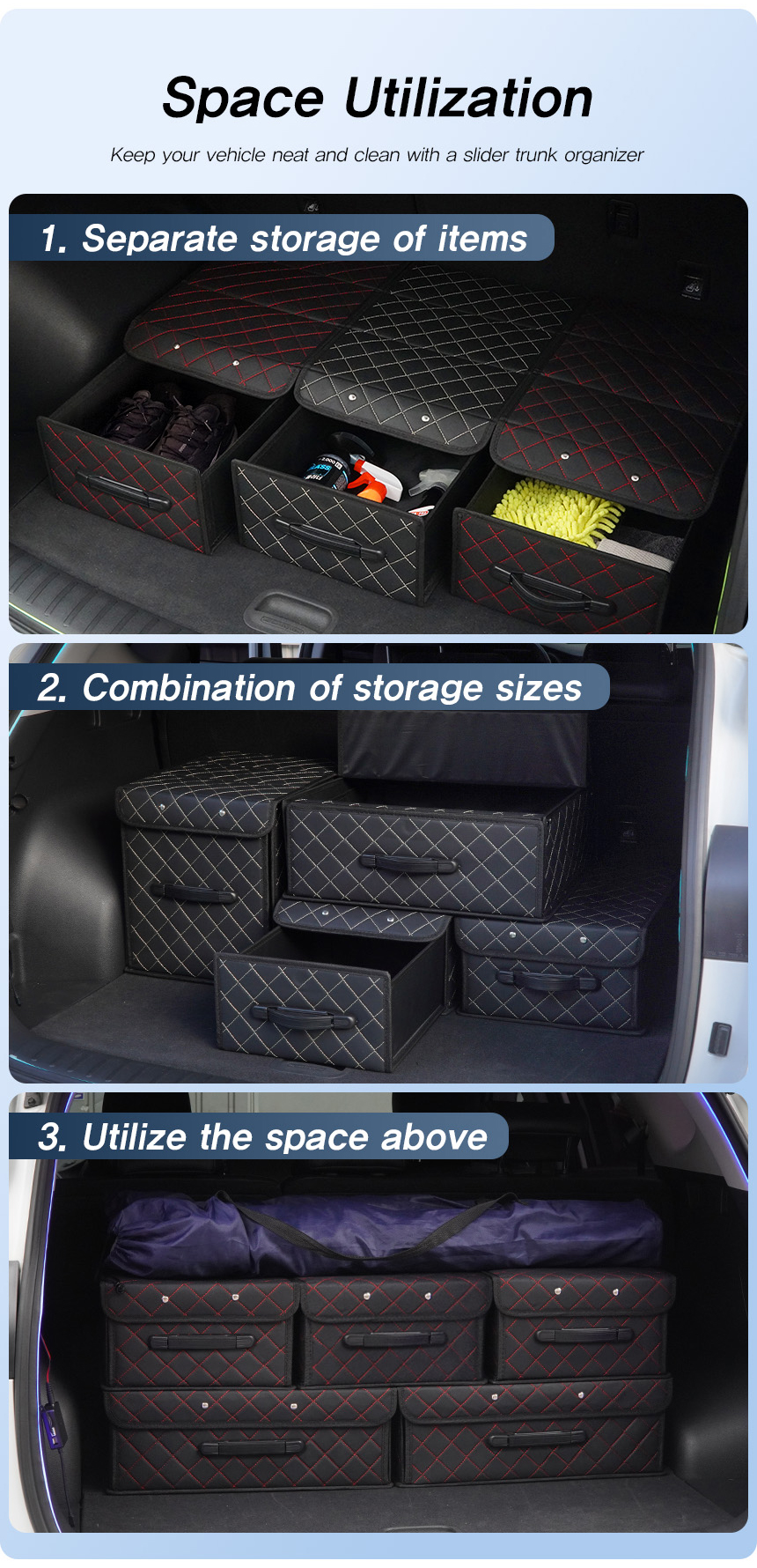 Car Slider Leather Trunk Organizer Storage Box Separate Storage AP07 ...