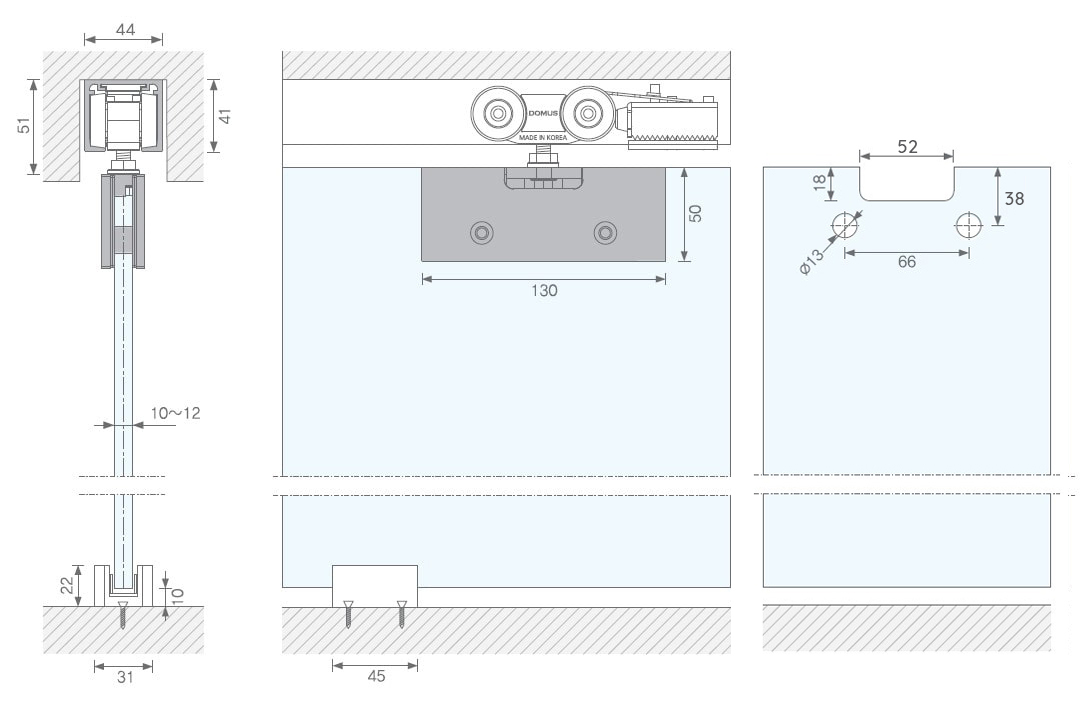도무스 DSC104 피팅형 유리용 슬라이딩 하드웨어 : 메탈팜