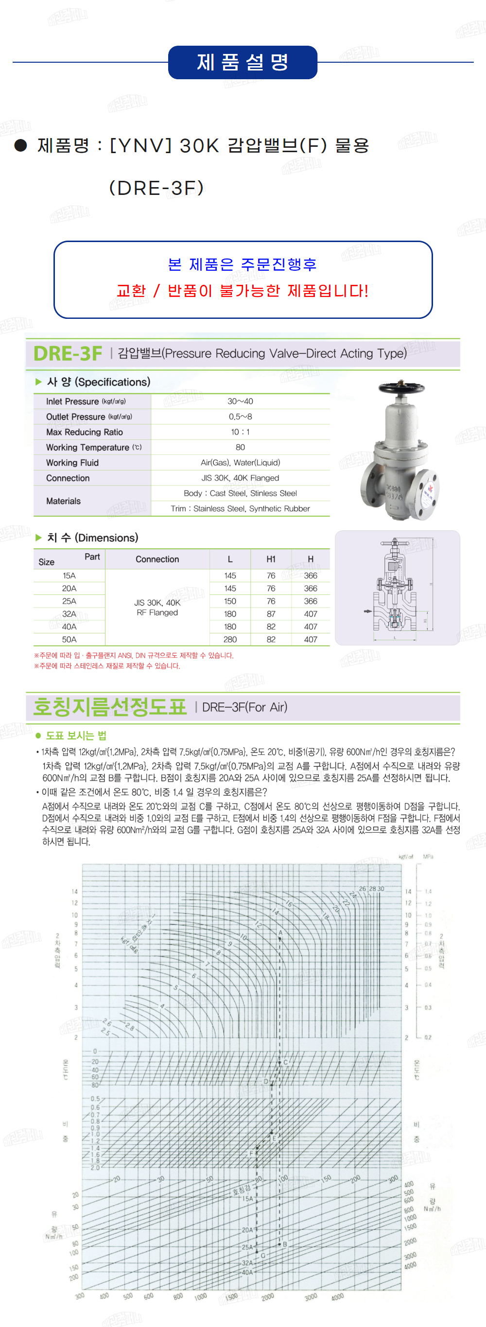 [YNV] 30K 감압밸브(F) 물용 DRE-3F,감압밸브,감압벨브,벨브,VALVE,V/V,VV,REDUCING VALVE