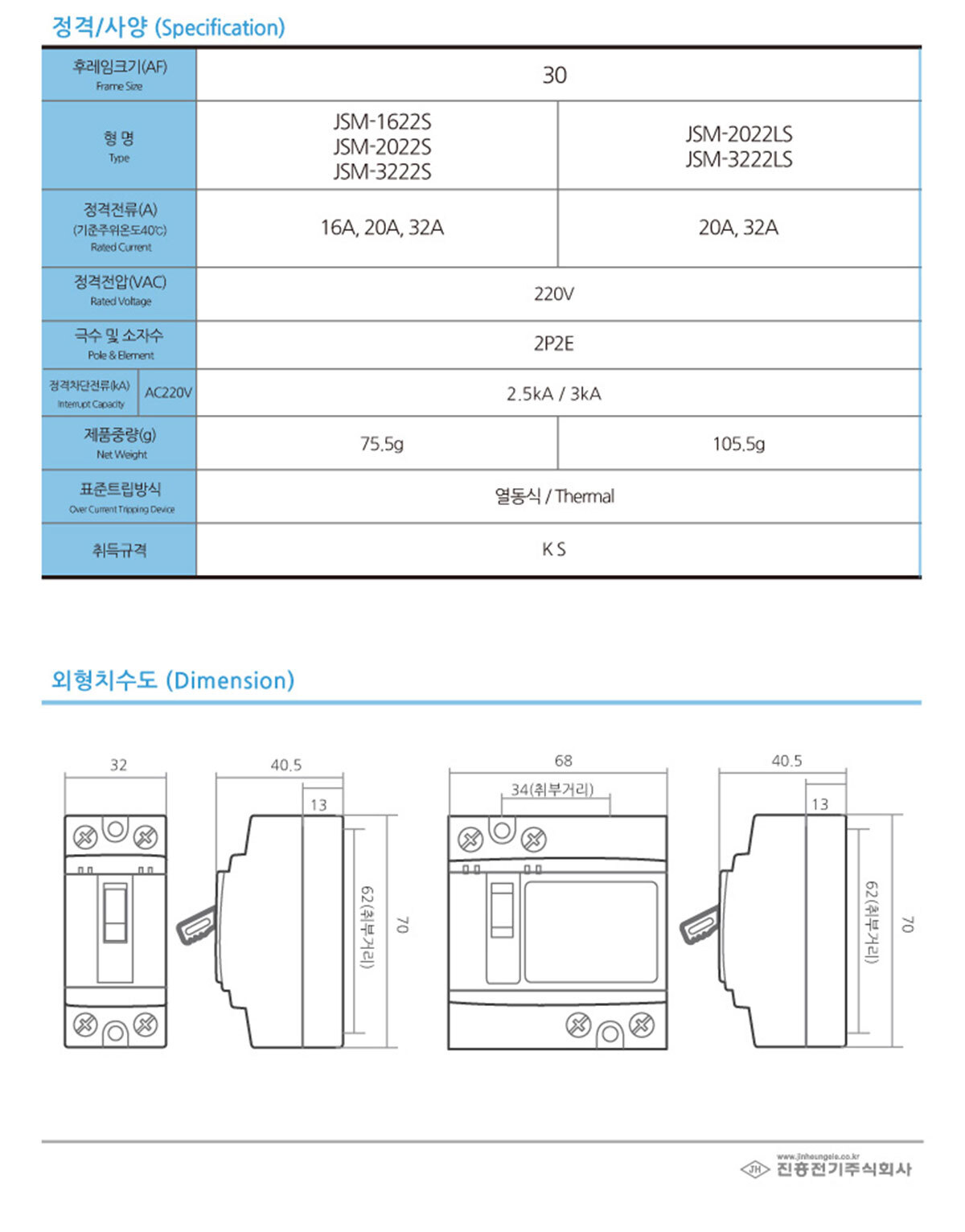 산업/배선 JBE-52P (50A) 5KA 2P2E - 지엘전기