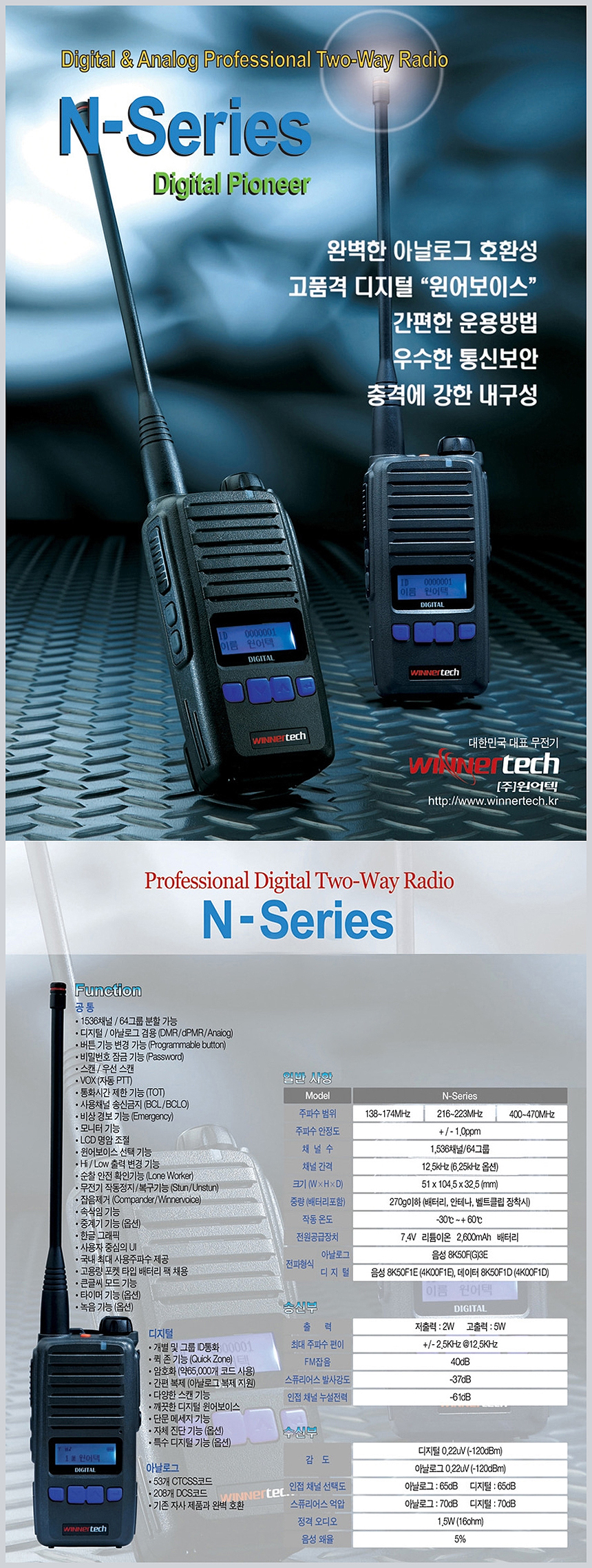 윈어텍 디지털무전기 N-4000/N4000 국산 건설 경호 보안업체 : 한빛네트웍스