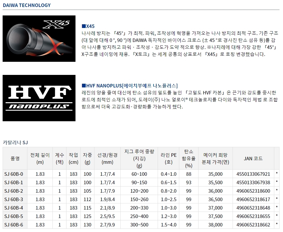 다이와 카타리나 SJ 60B-4 선상 로드 한국다이와- 이랜드몰