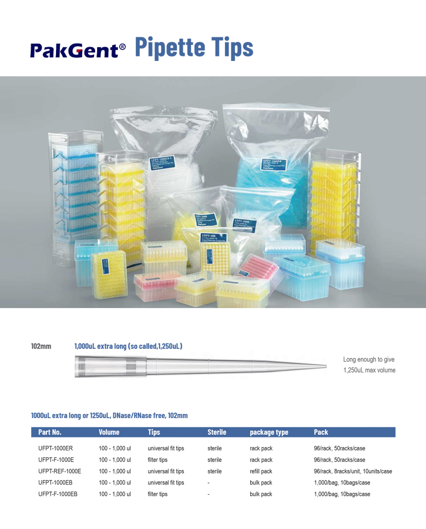[PakGent] 마이크로 피펫팁 롱팁(Bulk Long Tip)(1000ul, 1000/pack) - 주식회사 마이크로진