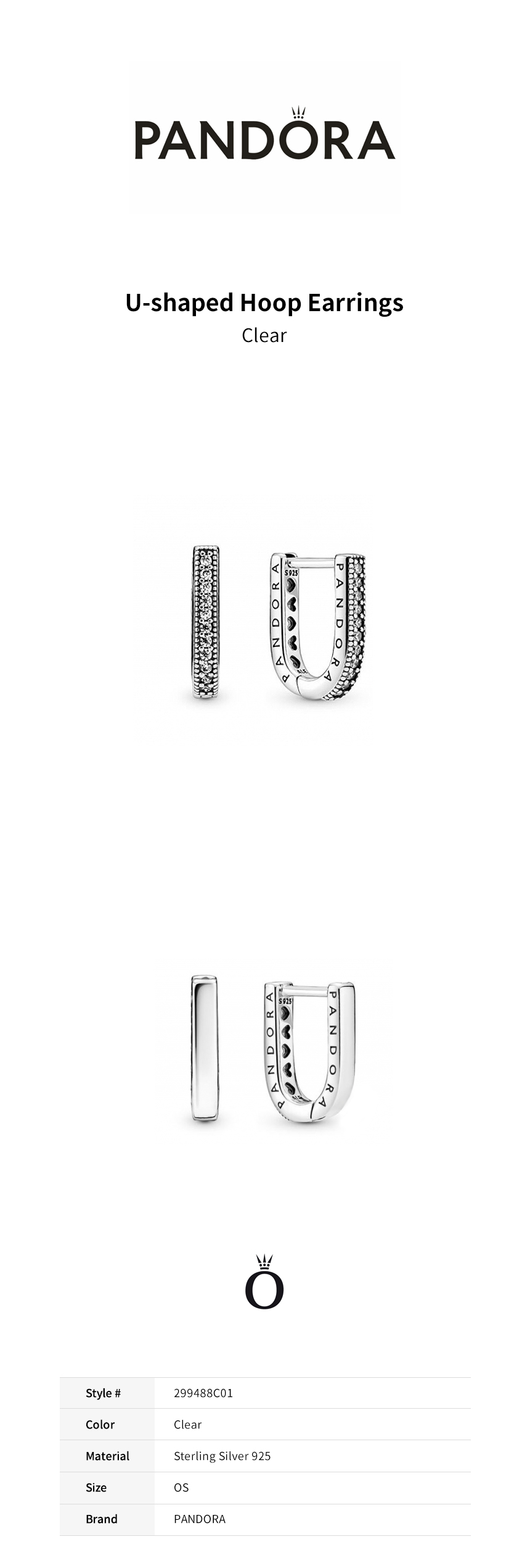 판도라 U 쉐입 후프 귀걸이 Silver 299488C01_PANDORA