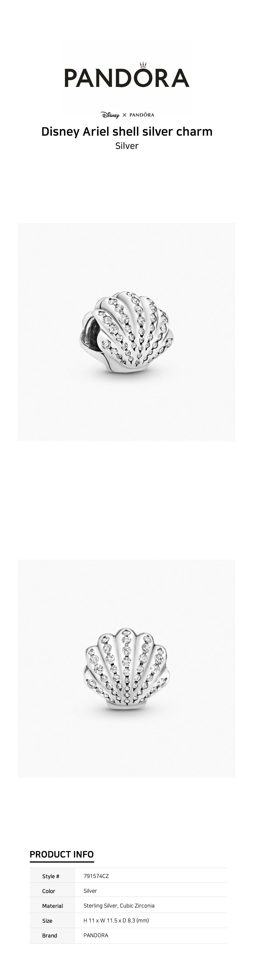 판도라 참 Ariel Shell 조개 791574CZ_PANDORA