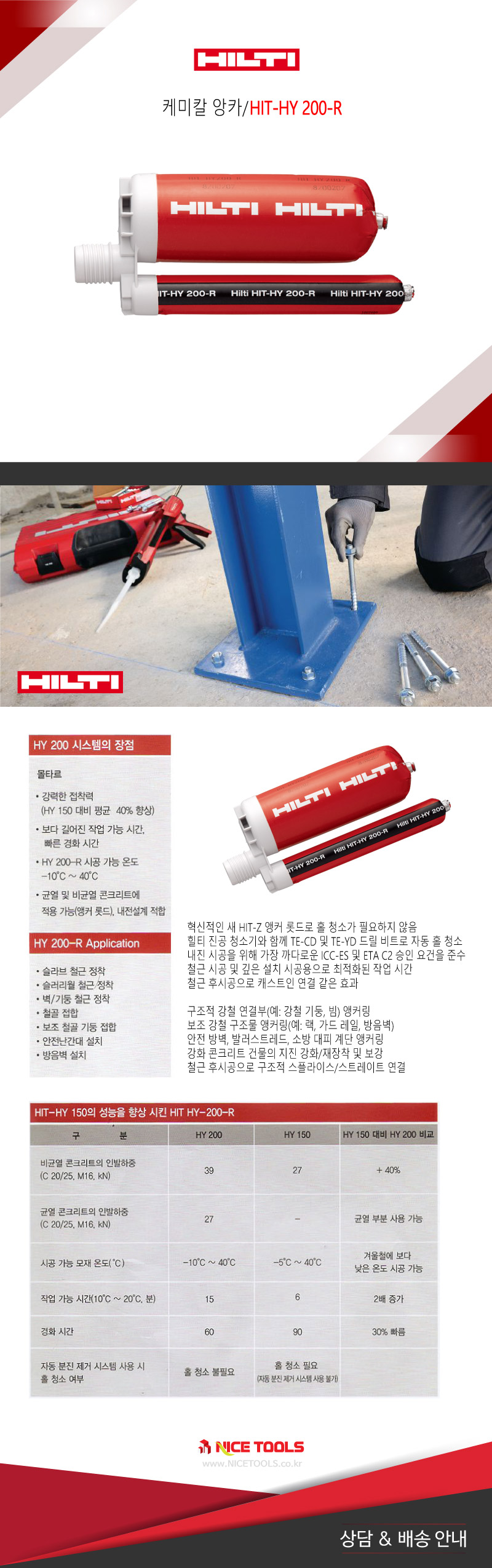 HILTI 힐티 HIT-HY 200-R / HIT-HY-200-R 케미컬 앙카 캐미칼 앵커 330/500ml(HDM330 500 ...