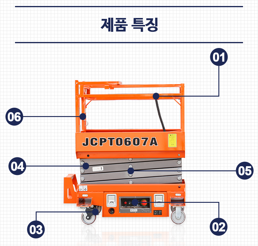 [종혁] 상승형 고소작업대 JCPT0607A 반 전동 플랫폼 시저 유압 리프트 KCS JCPT-0607A - 노블몰