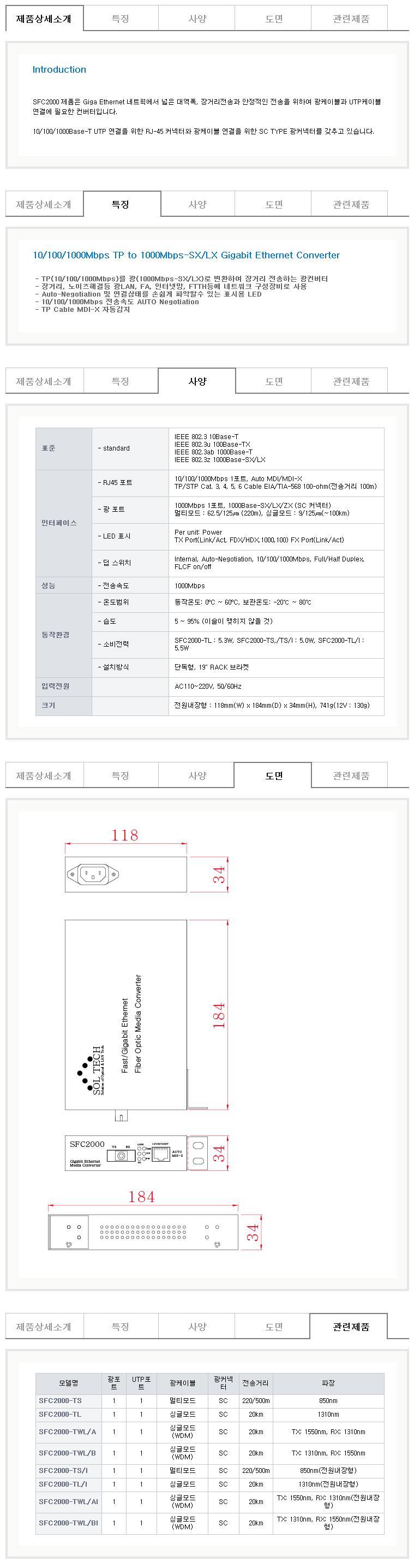 SOLTECH(솔텍) SFC2000-TS/DC48 DC타입 광 컨버터