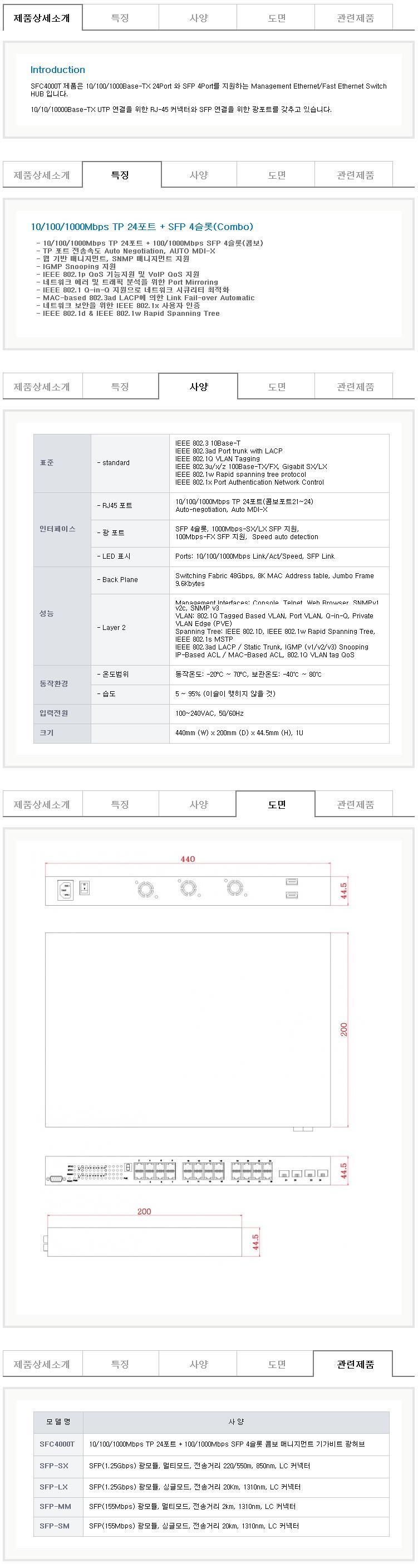 SOLTECH(솔텍) SFC4000T(DC) 10G 광 스위칭 허브