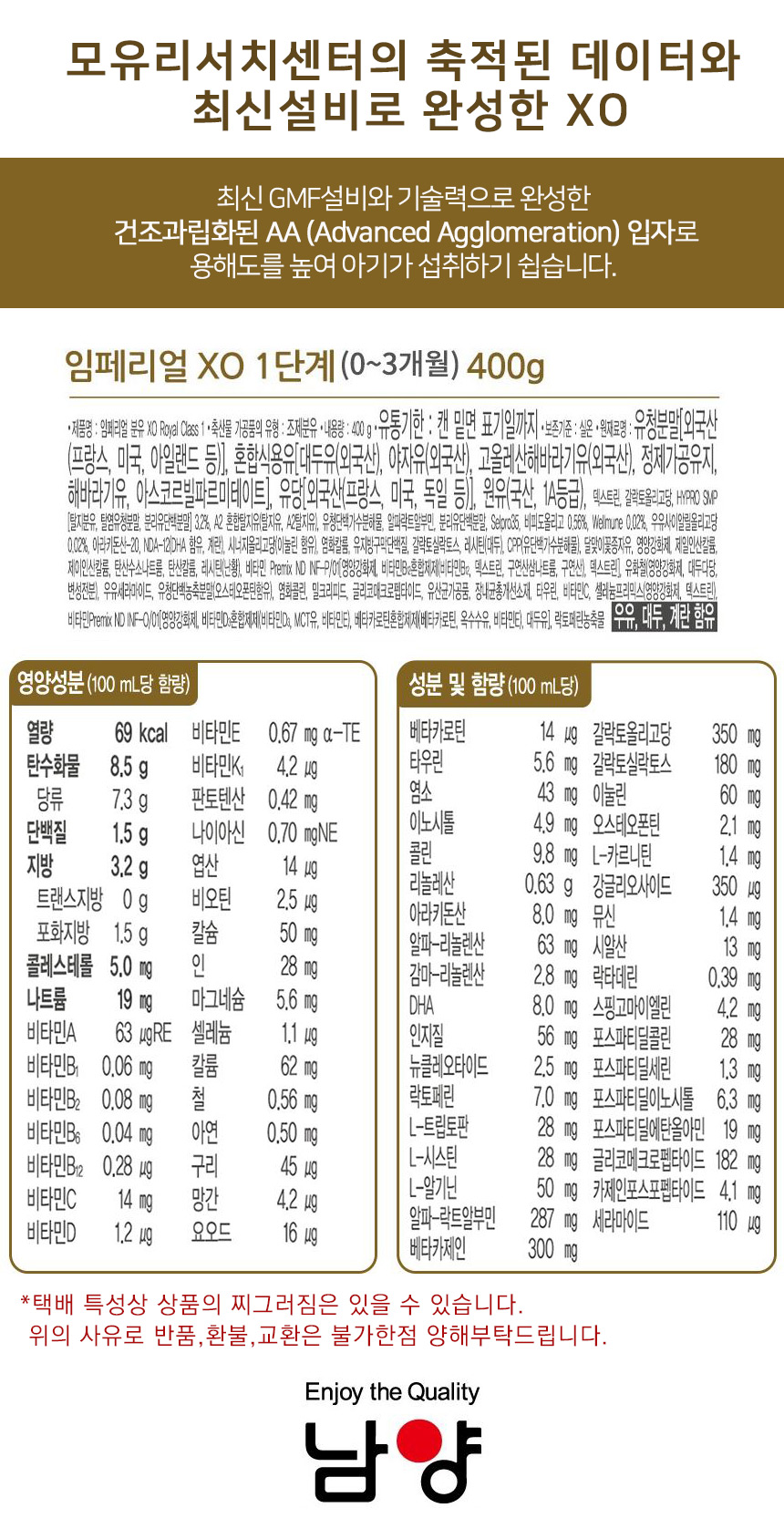 남양 임페리얼 xo분유 1단계 400g/분유/남양분유상품상세_동원몰