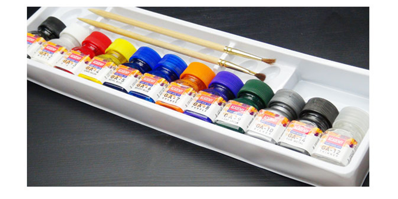 Academy Gloss Enamel 12 Color Paint + 2 Brush Set For Plastic Model Kit ...